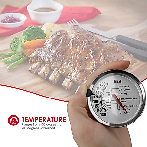 Home Basics, Silver (1 Instant Read Large Stainless Steel Mechanical Meat Thermometer, 2.5" x 2.5" x 5.25"