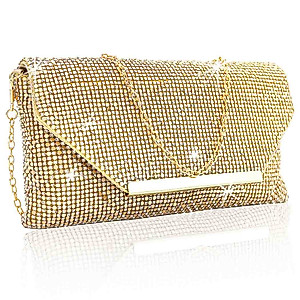 Barode Handbags for women Rhinestone Clutch Purses Gold Rhinestone Shoulder Bag Envelope Crossbody Bags Wedding Handbags (Gold)