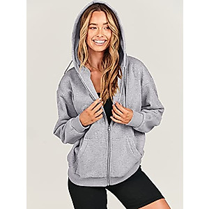 ANRABESS Women's Fashion Hoodies 2023 Fall Oversized Sweater Casual Jacket Cute Fleece Sweatshirts Y2k Long Sleeve Zip Up Y2k Clothes A989yanhui-S Light Grey
