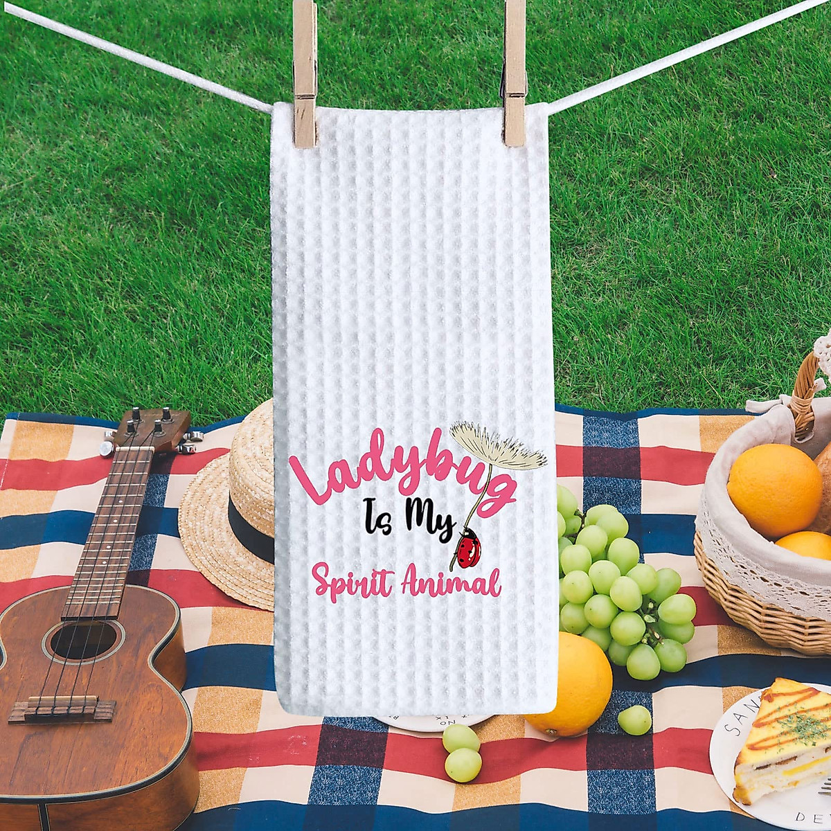 WZMPA Funny Ladybug Kitchen Towel Ladybug Lover Gift Ladybug is My Spirit Animal Dish Towel Waffle Weave Ladybug Kitchen Decor (Ladybug Spirit Animal)