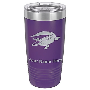 LaserGram 20oz Vacuum Insulated Tumbler Mug, Alligator, Personalized Engraving Included (Dark Purple)