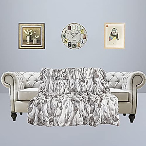 Throw Blankets for Couch and Bed, Soft Cozy Real Rabbit Fur Blanket with Suede Backing, Grey Lightweight Decorative Blankets and Throws, Farmhouse Warm Blanket for Men and Women, 55.1"x63"