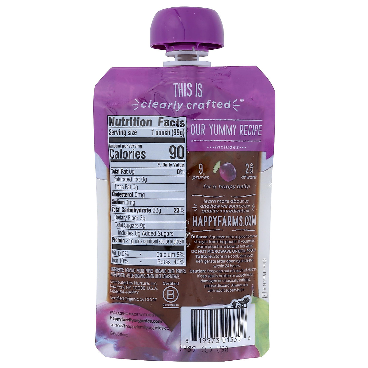 Happy Baby Clearly Crafted Organic Baby Food Stage 1, Prunes, 3.5 Oz