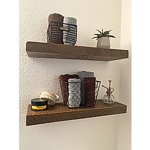 Joel's Antiques & Reclaimed Decor 2" x 8" Rustic/Contemporary, Mountable Floating Shelf (Medium Brown, 24" Set of Two)