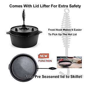 SHYIS Camping Dutch Oven,9 Qt Pre-Seasoned Camping Cookware Pot With Lid - Lid Lifter,Cast Iron Deep Pot with Metal Handle for Camping Cooking BBQ Baking Campfire Modern Black