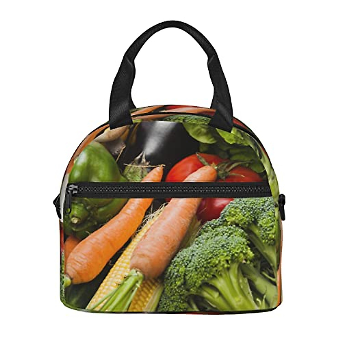 LYNSAY Nutritious Vegetables Printed Lunch Bag, Lightweight And Durable, Adjustable Shoulder Strap, Reusable Lunch Handbag, Portable Refrigerated Bag