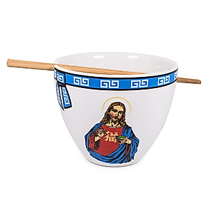 Bowl Bop Jesus Can I Get A Ramen? Japanese Ceramic Dinnerware Set | Includes 16-Ounce Ramen Noodle Bowl and Wooden Chopsticks | Asian Food Dish Set for Home & Kitchen | Funny Religious Gifts