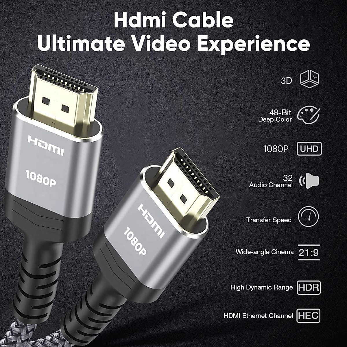 Highwings Long HDMI Cable 30FT, High Speed 18Gbps 2.0 Braided Cord-Supports (1080P 30Hz HDR,Video Ultra HD 1080P 3D HDCP 2.2 ARC-Compatible with PS4/3 Roku TV/HDTV/PS5/Blu-ray