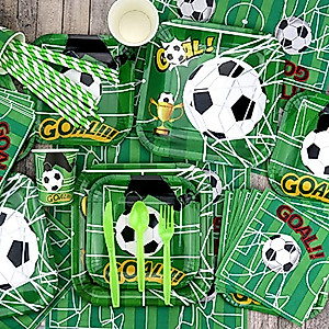 Soccer Party Supplies Serves 20 Guests - Including Happy Birthday Banner, Plates, Cake Toppers, Cups, Napkins, Tablecloth, Balloons, Straws, for Boys Kids Sports Birthday Party Decorations