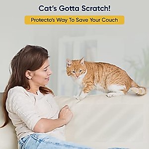 PROTECTO® 4-Pack Cat Scratch Furniture Protector w/Scissors - 16"x12" Clear Pet Couch Protector Scratch Guard - Self-Adhesive Sofa Safe™ Design - Cat Scratching Post for Couch, Sofa Legs & Corners