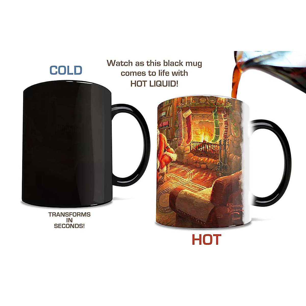 Morphing Mugs Thomas Kinkade Studios – Lionel – Santa’s Special Delivery – Trainset – Toys – One 11 oz Color Changing Ceramic Mug – Image Revealed When HOT Liquid Is Added!