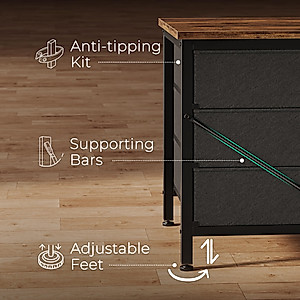 Huuger 9 Drawer Dresser, 63 Inch Dresser TV Stand for 55, 65, 70 Inch TV, Entertainment Center with Drawers, Large Long Fabric Dresser for Bedroom, Closet, Rustic Brown