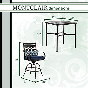Hanover 5-Piece High Navy Blue Montclair Weather Outdoor Counter-Height Patio Dining Set, 4 Cushioned Swivel Chairs and 33" Square Stamped Rectangle Table