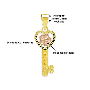 Charm America - Gold I Love You Key Charm - 10 Karat Solid Gold - Great Gift for Mother's Day