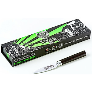 Paring Knife 3.5 inch by Okami Knives, Japanese VG10 Stainless Steel, Damascus Kitchen Blade