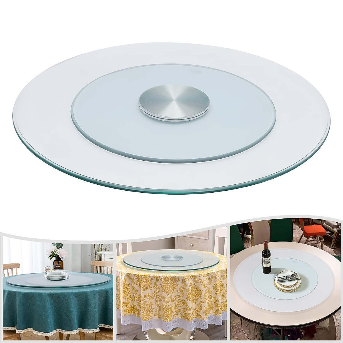 27.56" Glass Turntable Dining Table Round Tempered Glass Tabletop Rotating Tray Heavy Duty Turntable Dining Table Centerpiece Large Tabletop