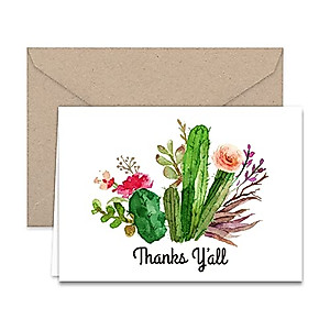 Paper Frenzy Western Thanks Y'all Thank You Note Cards and Kraft Envelopes - 25 pack