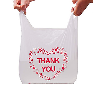 LazyMe Thank you T Shirt Bags, Bolsas De Plastico Para Negocio, White Plastic Grocery Bags with Handles, Standard Supermarket Size, 12 x 20 Inches (50 pcs)
