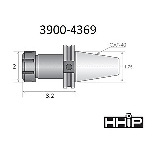 HHIP 3900-4369 CAT 40 Type ER-32 Collet Chuck, 5/8" -11 Drawbar End, 0.078-0.787" Collet Range, 3.2" Gage Depth