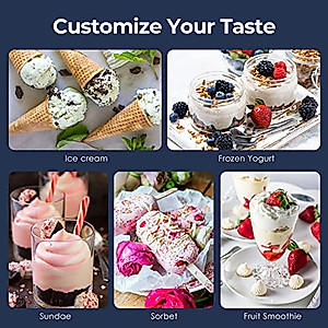 Northmas Ice Cream Maker Machine for Gelato, Sorbet, Frozen Yogurt & Smoothie, 150ml Solid Ice Cream Once, Suitable for 1-3 People, with 30 Recipes