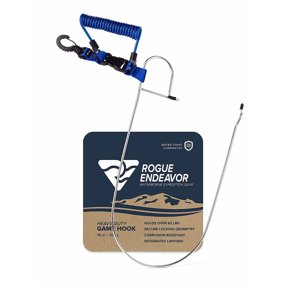 Rogue Endeavor Large, Heavy Duty Stainless Steel Game Clip Fish Stringer System + Stainless Core Coiled Lanyard. Designed for Kayak Fishing & Spearfishing. All Fish Species (Heavy Duty - Blue)