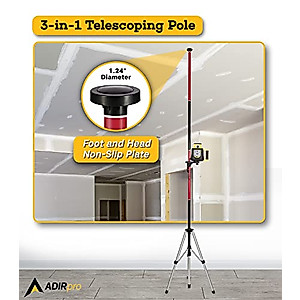 AdirPro Laser Level Pole with Tripod and Mount for Laser Levels, Rotary Lasers & Line Lasers – Telescoping Laser Pole, Mounting Bracket with 1/4”-20 & 5/8-11 Threads, and Adjustable Tripod Stand