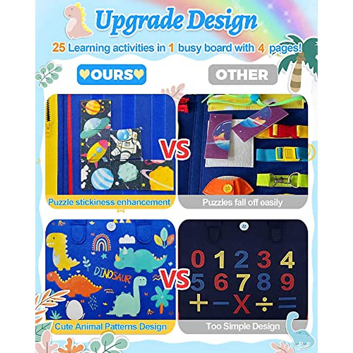 Exorany Busy Board Montessori Toys for 1 2 3 4 Year Old Boys & Girls Gifts, Sensory Toys for Toddlers 1-3, Autism Educational Travel Toys, Preschool Activities for Learning Fine Motor Skills (Blue)