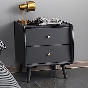 Solid Wood Nightstand Modern Bedside Table Rubber Wood End Table Scandinavian Side Table 2 Drawer Bedside Cabinet for Bedroom Living Room