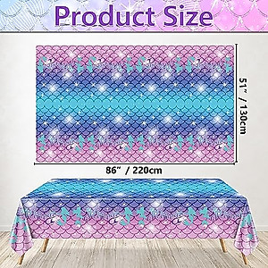 4 Pcs Mermaid Tablecloths, Rectangular Mermaid Table Covers, Disposable Mermaid Table Cloths for Parties Under the Sea Baby Shower Mermaid Birthday Decorations Mermaid Party Supplies, 51x86 Inch