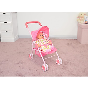 KOOKAMUNGA KIDS Baby Doll Stroller | Easy Fold Pram | with Retractable Canopy, Storage Basket, Doll Safety Harness and Comfort Grip Handlebar (Pink Unicorn)