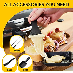 Befano 6-Cup Electric Cheese Fondue Pot, Combo with Raclette Machine for 8 People and Indoor Grill, Simple Adjustable Thermostats, Perfect for Parties and Family Fun