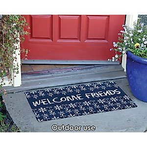 Toland Home Garden 800335 Chalk Flowers Welcome- Blue Welcome Door Mat 18x30 Inch Flower Outdoor Doormat for Entryway Indoor Entrance