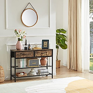 Lifewit 39.4” Console Entryway Table with 2 Fabric Drawers,3-Tier Industrial Sofa Table with Storage Shelves for Hallway, Living Room,Bedroom,Wood Top, Metal Frame, Rustic Brown, Easy Assembly