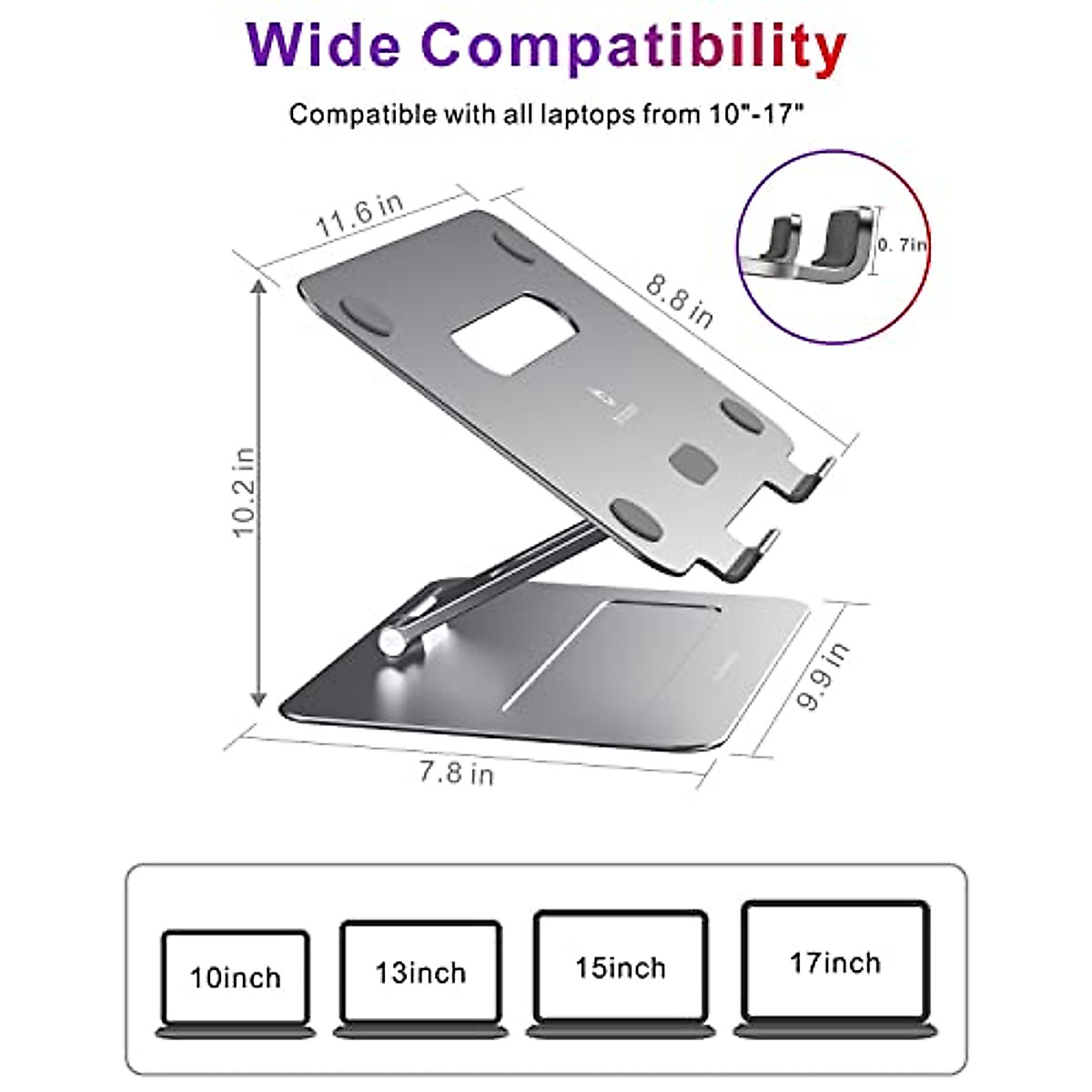 brocoon Laptop Stand, Adjustable Laptop Stand for Desk, Ergonomic Aluminum MacBook Stand with Heat-Vent, Laptop Riser Compatible for 10-17" Laptops
