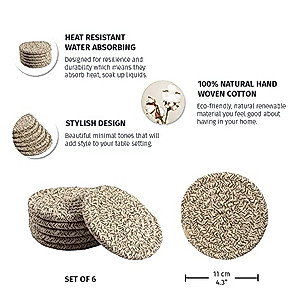 OrganiHaus Set of 6 Brown Cute Coasters for Drinks | Absorbent Coasters | Farmhouse Coasters for Coffee Table | Desk Cup Coasters | Rustic Aesthetic Boho Coasters | Moisture Absorbing Woven Coasters