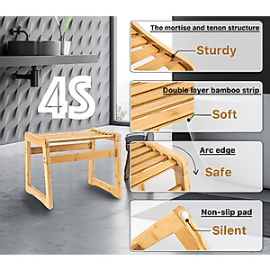 Sansnow Bamboo Stool for Living Room/Bathroom, Resilient Bamboo Strip Chair Bedroom, Detachable Wooden Stool for Kids 12" Heigh, Bamboo