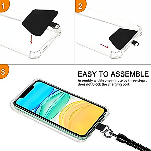 takyu Cell Phone Lanyard Tether with Patch, Universal Smartphone Wrist Strap, Including 2 Black Phone Chain Cords and 4 Transparent Phone Tether Tabs