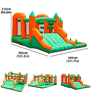 Doctor Dolphin Ball Pit Toddler Bounce House Inflatable Jump and Slide Bouncer Nature Green Bouncy House with Blower for Kids 2-12