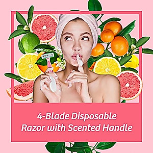 BIC Soleil Escape Women's Disposable Razors With 4 Blades for a Sensorial Experience and Comfortable Shave, Pack of Citrus Scented Handle Shaving Razors for Women, 4 Count