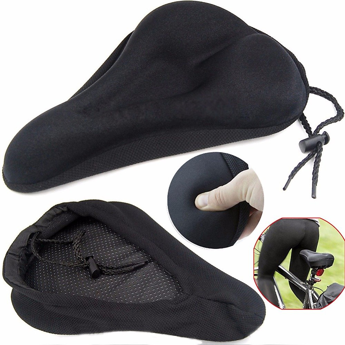Gel Bike Seat Cover, Best Bike Saddle Cover with Black Waterproof Saddle Cover- Extra Comfortable Gel Bicycle Seat for MTB Mountain Bike Seat & City Road Bike Saddle-Padded Bike Cushion Saddle Cover