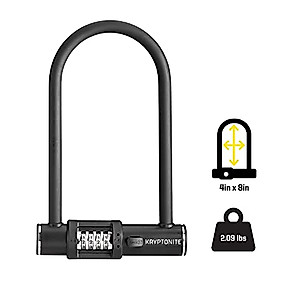 Kryptonite Combo Bike U-Lock Standard, Anti-Theft Security Bicycle Lock, 12mm Steel Shackle, 4-Digit Resettable Combination U Lock for Scooter Road Mountain Bikes