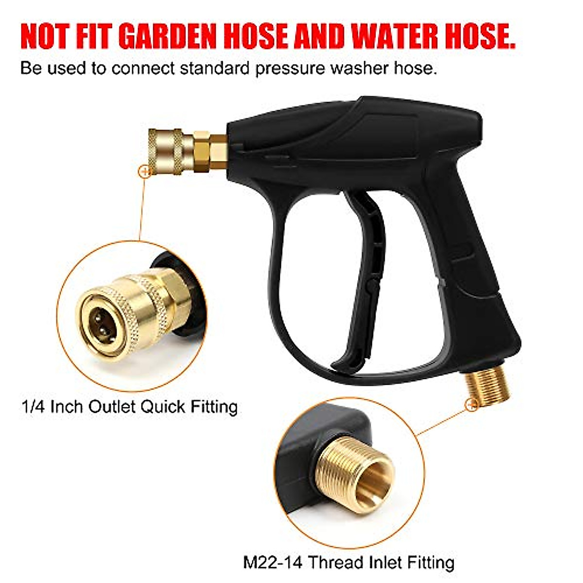 BEETRO High Pressure Washer Gun 4350PSI, Car Washer Gun with 5 Nozzles and M 22 Brass Coupler for Pressure Power Washers
