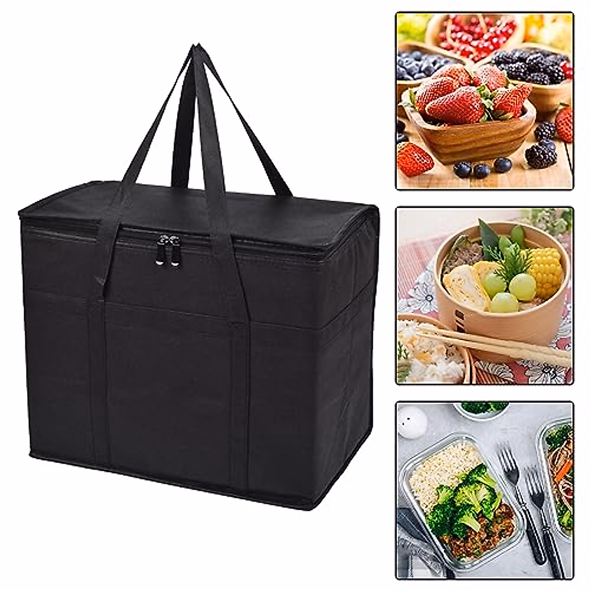 JISADER Insulated Grocery Bags Reusable Bags with Handles Heavy Duty Food Container Insulated Food Delivery Bag Shopping Bag for Camping Travel BBQ, Black