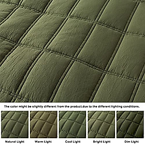 Green Quilt King Size Bedding Sets with Pillow Shams, Olive Lightweight Soft Bedspread Coverlet, Quilted Thin Blanket Comforter Bed Cover for All Season Spring Summer, 3 Pieces, 104x90 inches