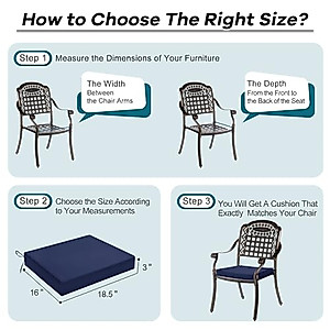 Basic Beyond Outdoor Chair Cushions for Patio Furniture, Waterproof Outdoor Cushions, Square Corner Patio Chair Cushions Set of 4 with Ties, 18.5"x16"x3", Navy