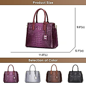 Women Fashion Purses and Handbags Crocodile Pattern One Shoulder Crossbody Tote Bags Top Handle Satchel for Women (Purple)