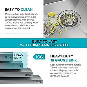 KRAUS Kore 27-Inch Farmhouse Workstation 16 Gauge Single Bowl Stainless Steel Kitchen Sink with Accessories, KWF210-27