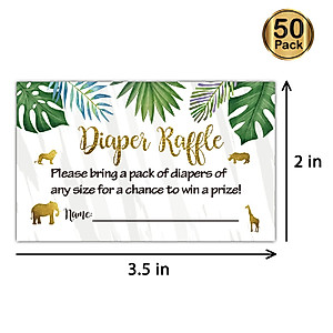 Diaper Raffle Tickets, Baby Shower Invitations Insert Cards, Baby Shower Game (50 Pack) Jungle Safari, Green