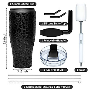 LAOION 40 oz Tumbler with Handle and Straw,Stainless Steel Mug with Leak Proof Screw Seal Lid,Dual Insulated Large Cup with handle,Keeps Drinks Cold for 24 Hrs,Sweat Proof,BPA Free-Black Leopard