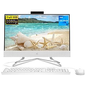 HP All-in-One Desktop, 21.5" FHD Display, Intel Celeron J4025, 16GB RAM, 1TB SSD, Webcam, Wired Keyboard&Mouse, WiFi, HDMI, RJ-45, Windows 11 Home, White